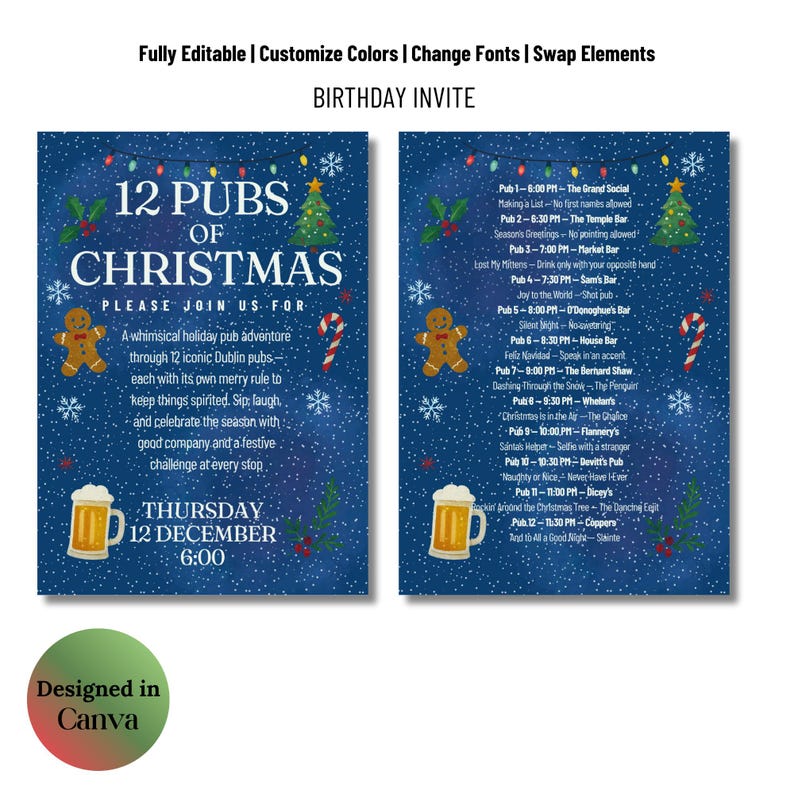 Custom 12 Pubs of Christmas Pub Crawl Invitation & Template - Etsy
