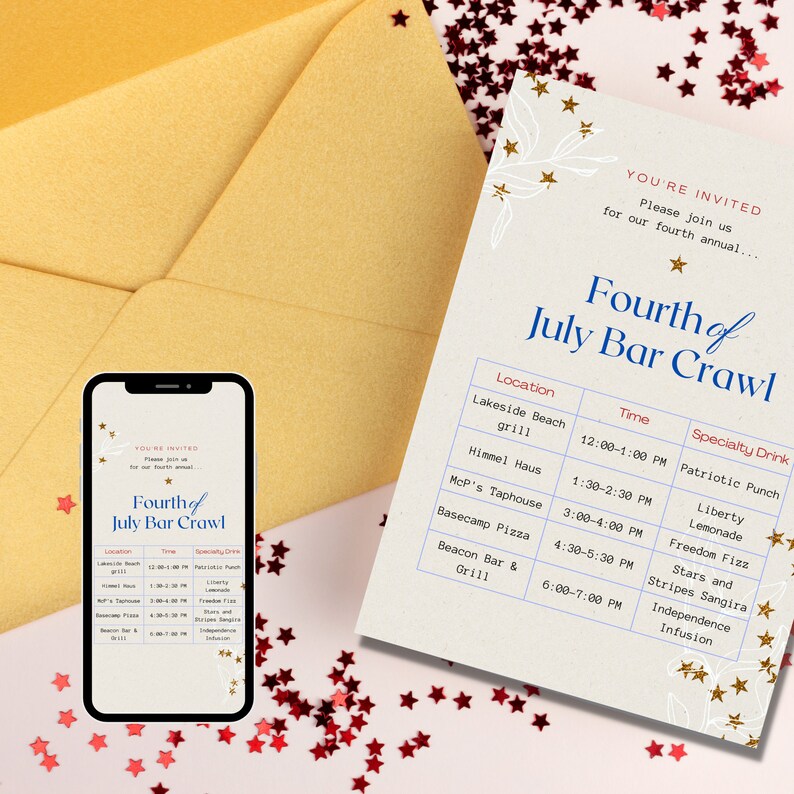 Fourth of July Bar Crawl Party Template Download - Etsy
