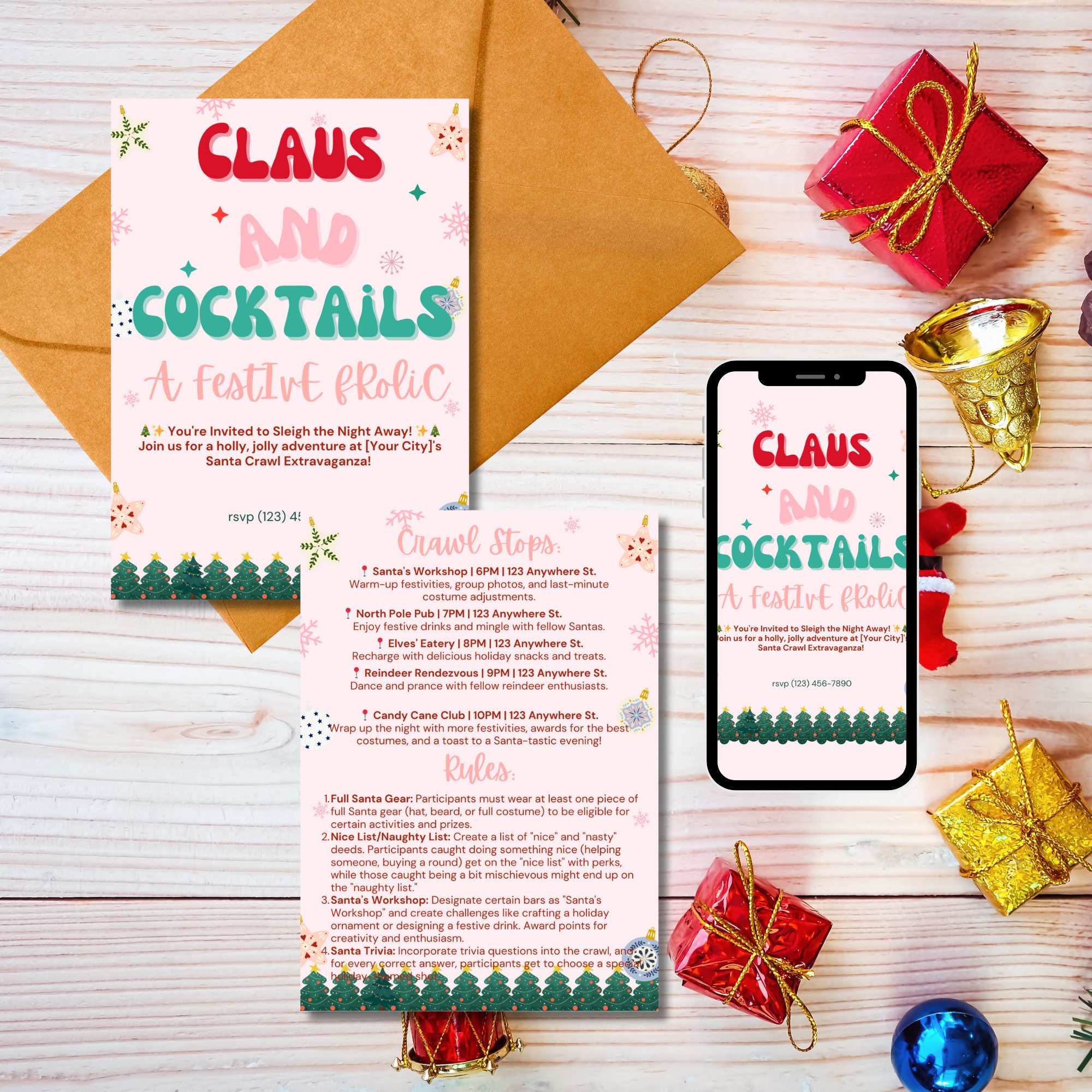 Santa Crawl Invitation: Customizable Christmas Pub Crawl (digital ...