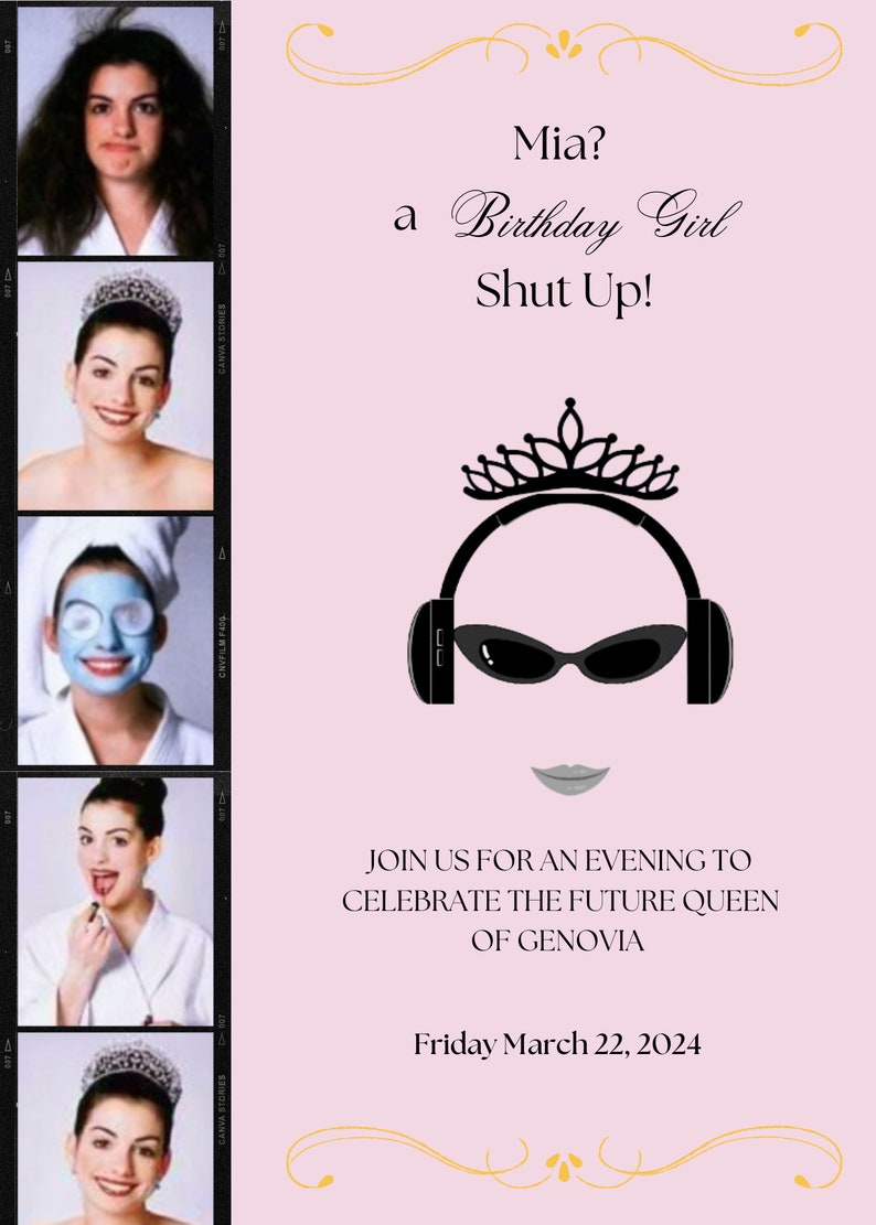 Princess Diaries Birthday Invite/princess Themed Party/genovia/birthday ...