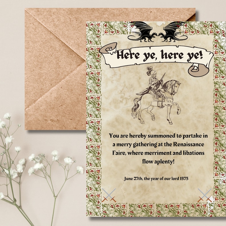 Renaissance Faire Drinking Game Template - Printable Party Invitation ...
