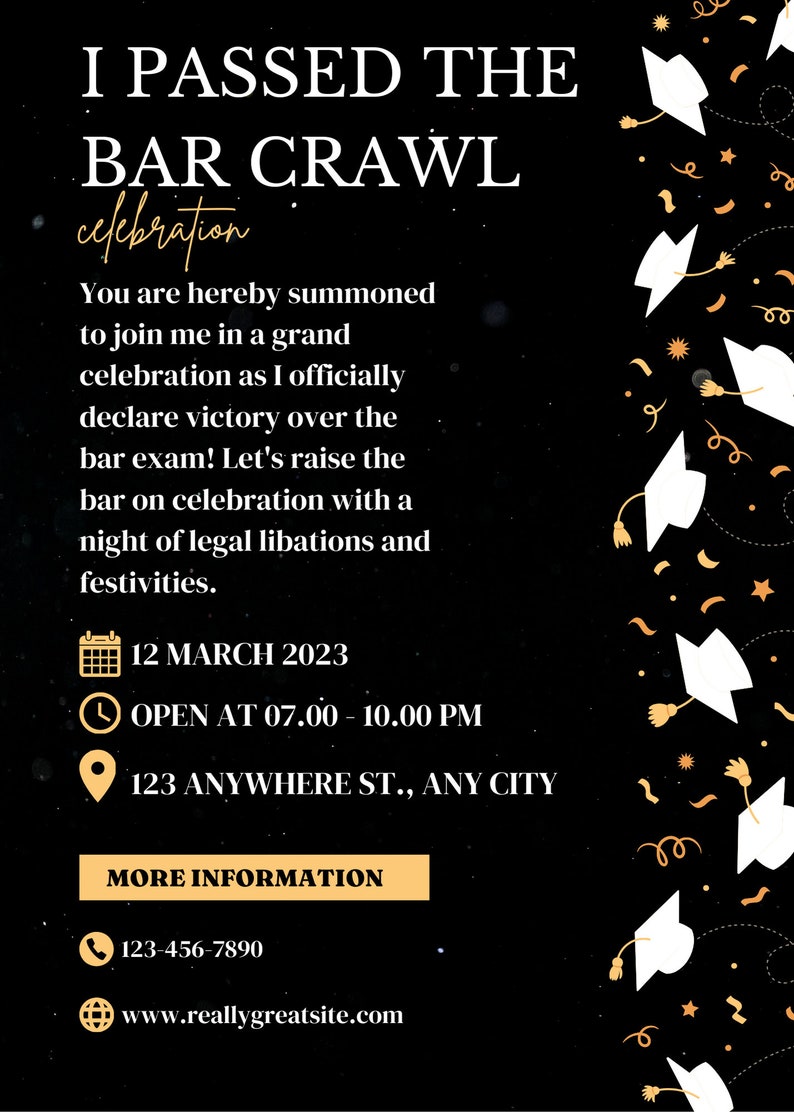I Passed the Bar Crawl Digital Invitation - Law School Graduation Canva ...