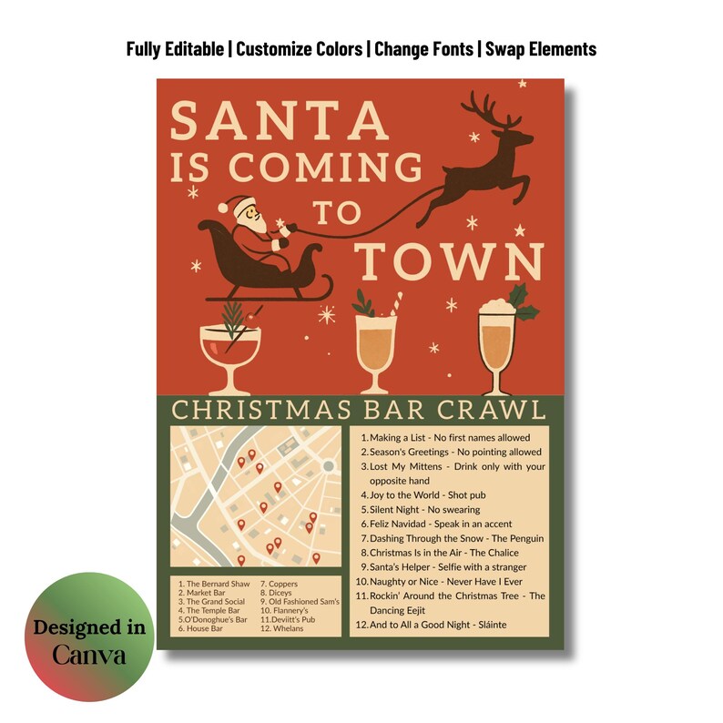 12 Pubs of Christmas Bar Crawl Badge (editable Template) - Etsy