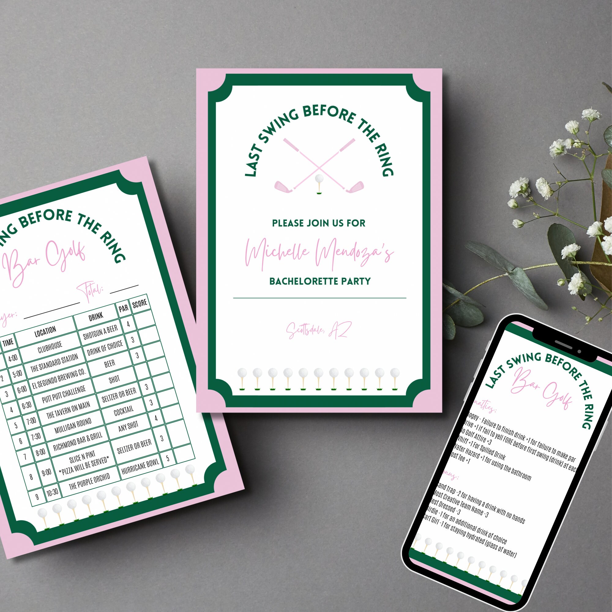 Bar Golf Bachelorette Invitation & Scorecard Template (digital Download ...