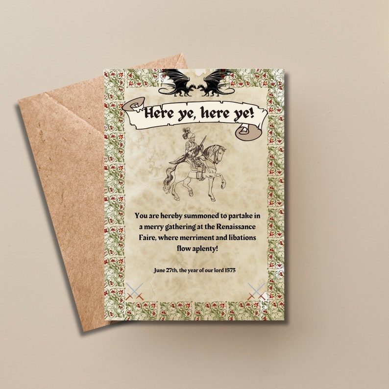 Renaissance Faire Drinking Game Template - Printable Party Invitation ...