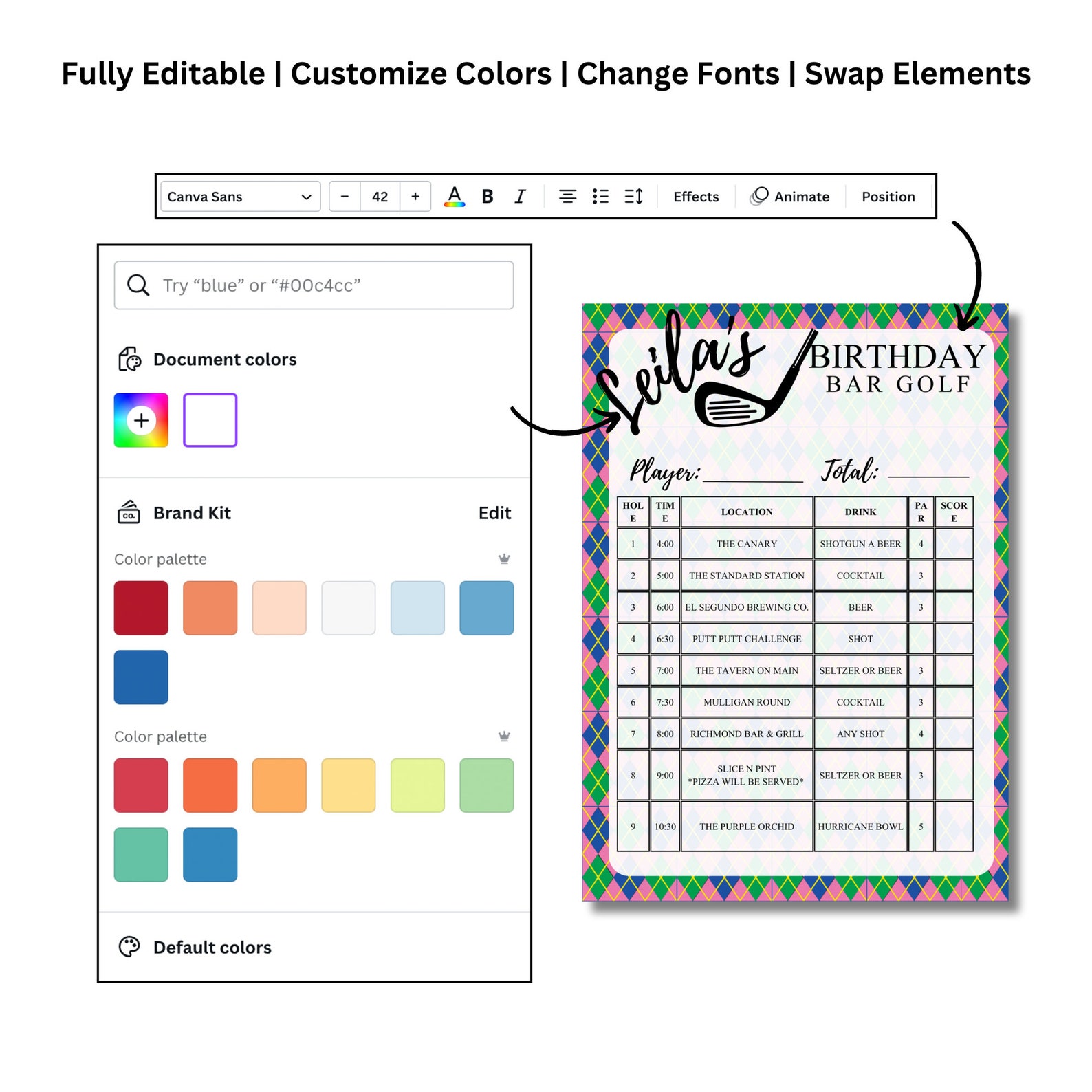 Bar Golf Crawl Scorecard Editable Canva Templates Printable Bar Golf ...