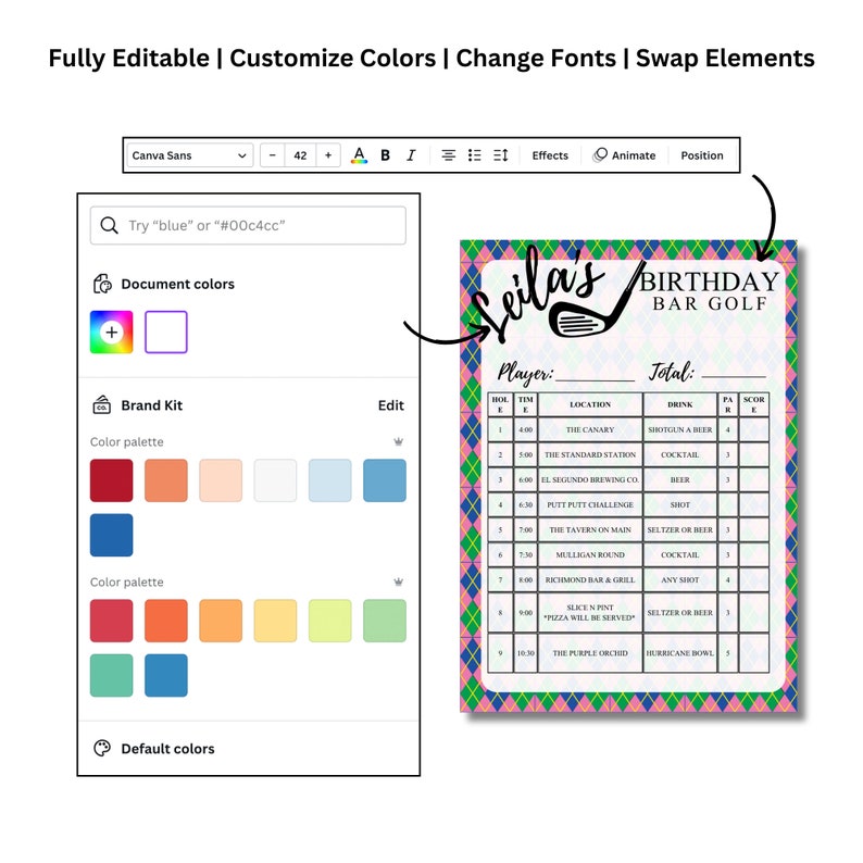Bar Golf Crawl Scorecard | Editable Canva Templates | Printable Bar ...