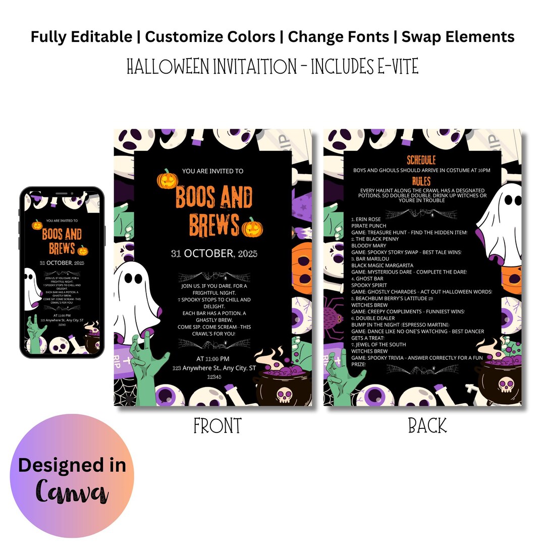 Halloween Bar Crawl, Spooky Crawl, Bar Scavenger Hunt, Halloween ...