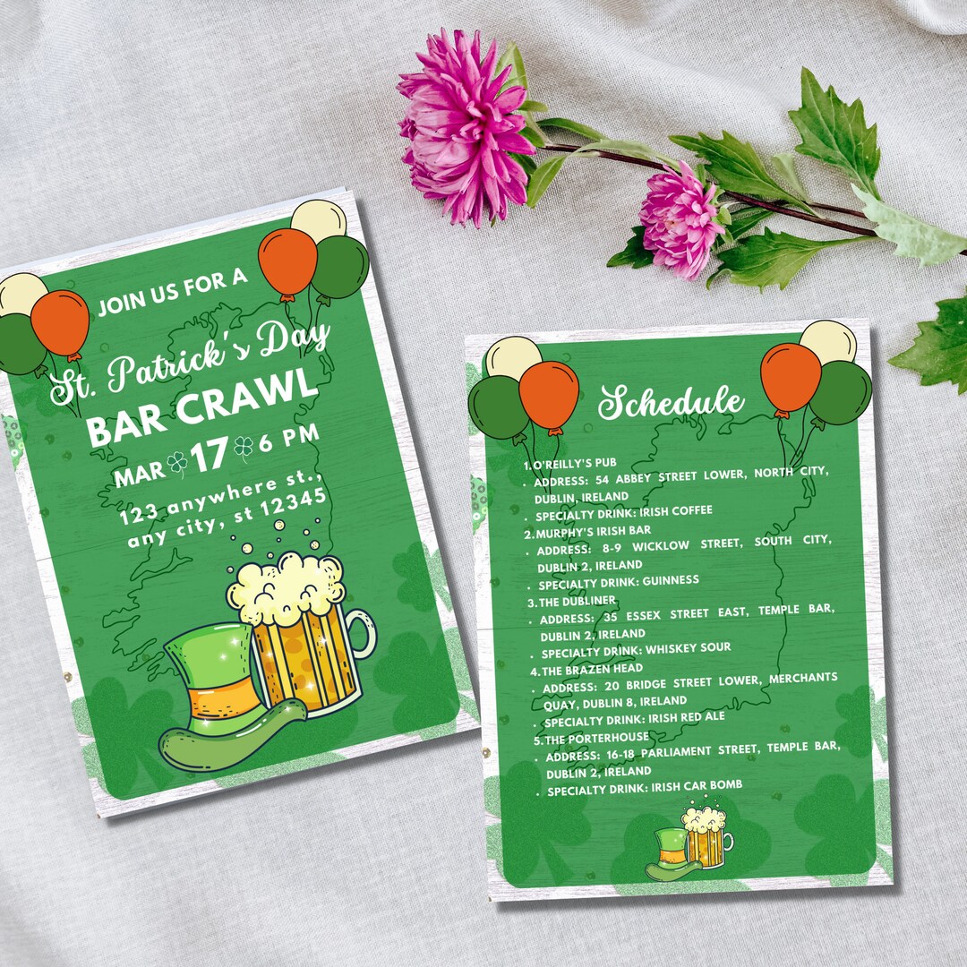 St. Patrick's Day Pub Crawl Invitation: Editable Bar Crawl Template ...
