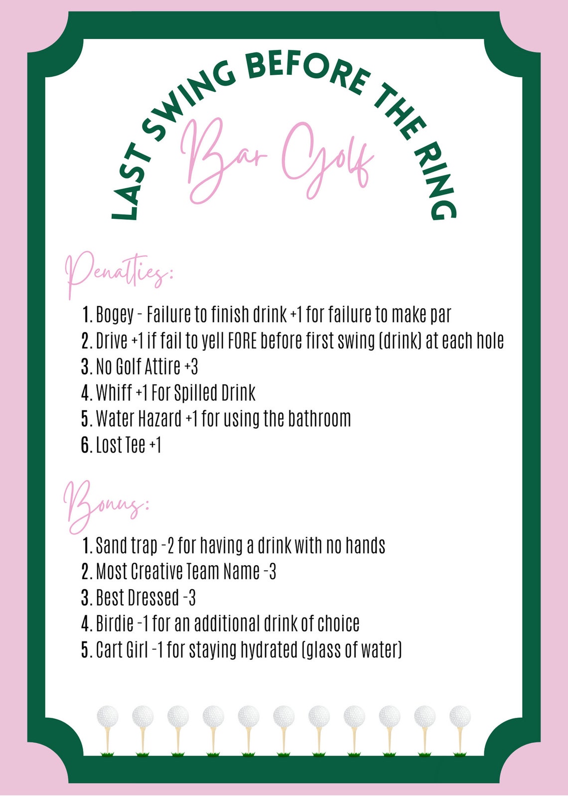 Bar Golf Bachelorette Invitation & Scorecard Template (digital Download ...