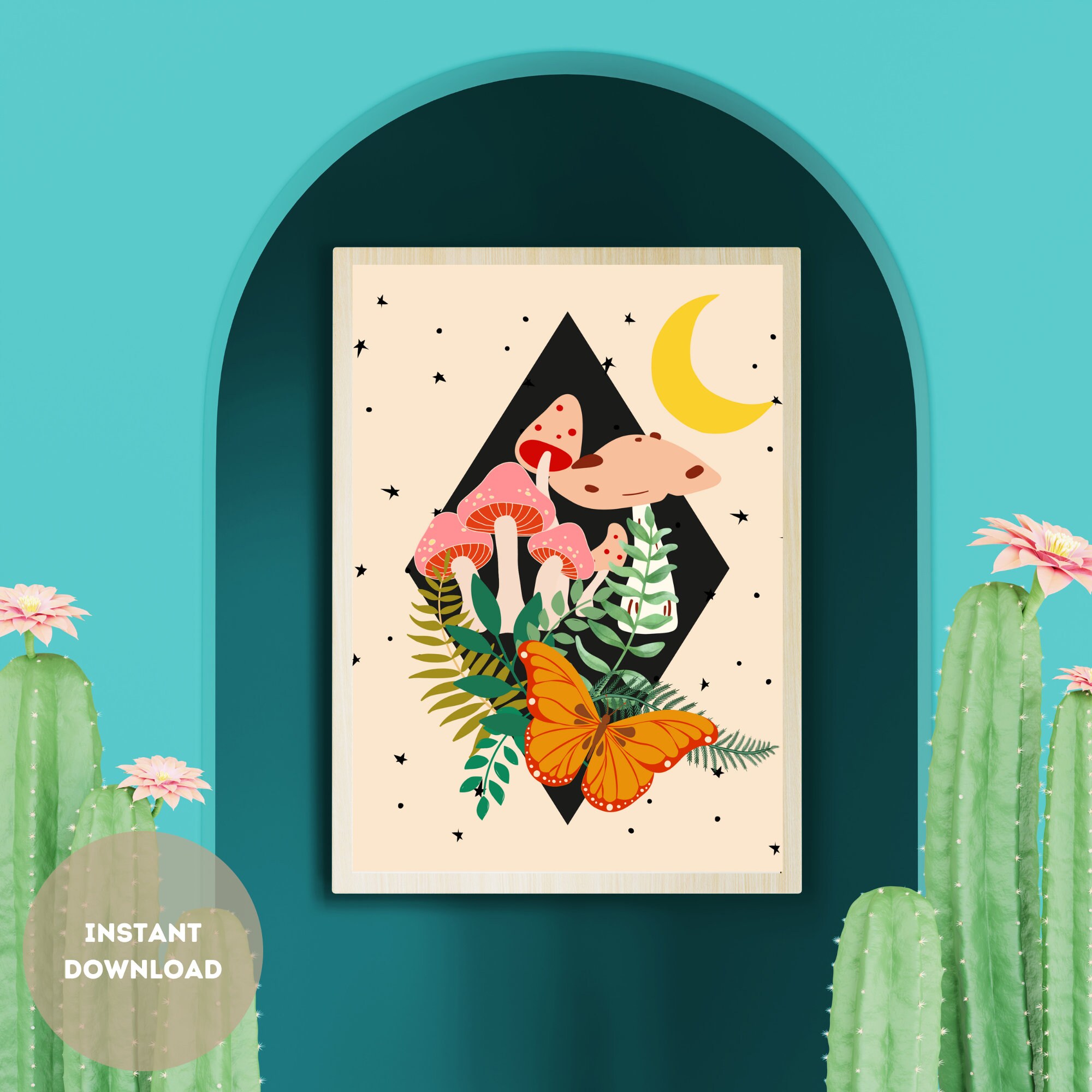 Mushroom Wall Art, Boho Art Print, Eclectic Wall Art, Maximalist Art ...