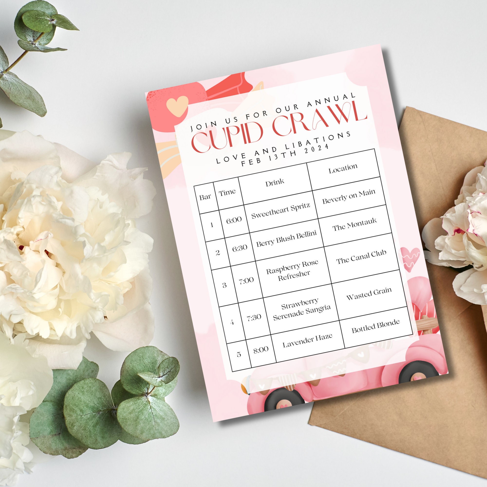 Galentine's Day, Valentine's Bar Crawl Invitation Template, Cupid Crawl ...