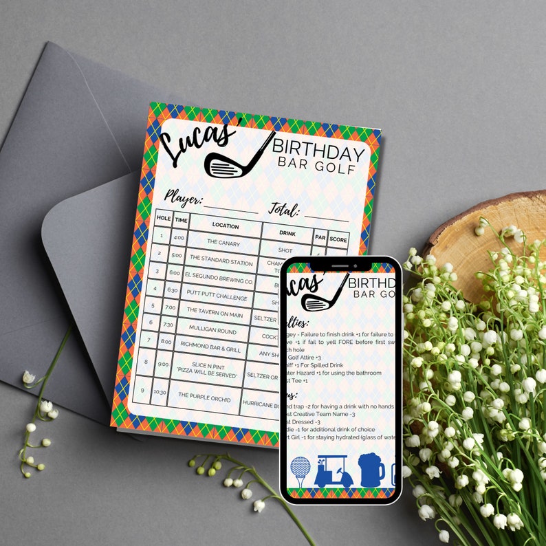 Custom Bar Golf Pub Crawl Birthday Invitation & Scorecard - Etsy