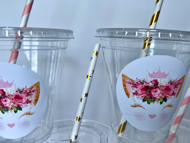 Princess Pink Cat Birthday Party Disposable Plastic Cups With - Etsy