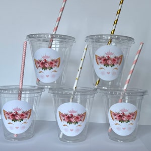 Princess Pink Cat Birthday Party Disposable Plastic Cups With Lids 16oz ...