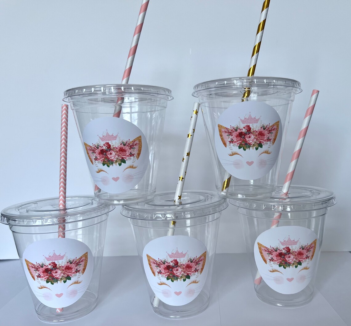 Princess Pink Cat Birthday Party Disposable Plastic Cups With - Etsy