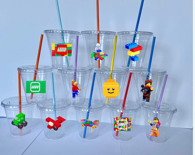Building Block Themed Party Cups With Straws and Lids - Etsy