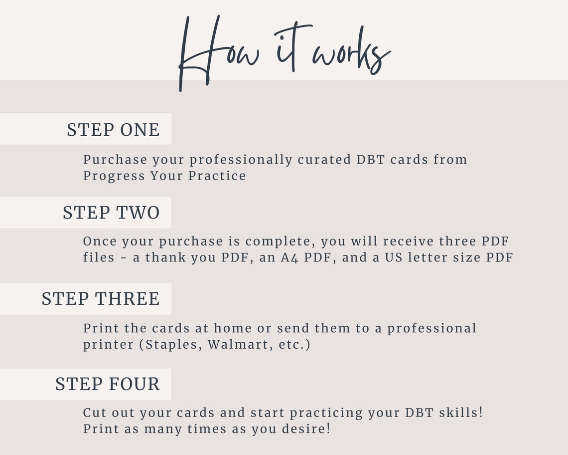 DBT Coping Skills Cards Flashcards Printable Minimalist Beige 64 Cards ...