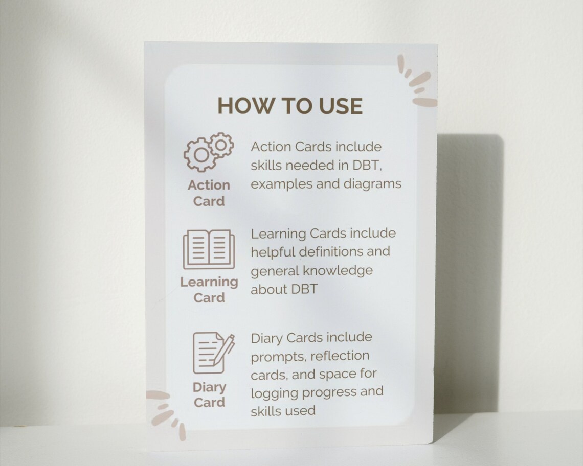 DBT Coping Skills Cards Flashcards Printable Minimalist Beige 64 Cards ...