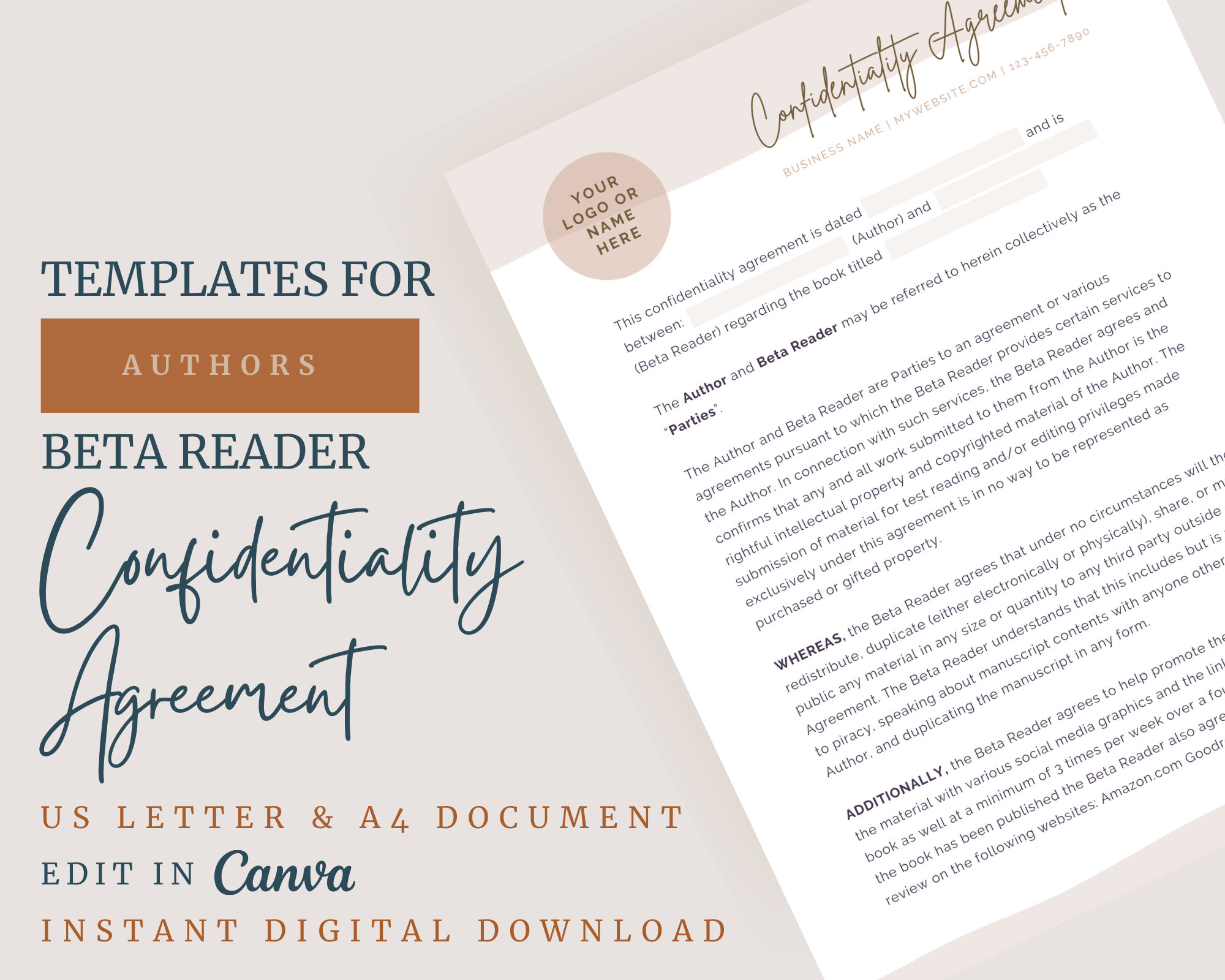 Beta Reader Confidentiality Agreement Author Paperwork Contract ...