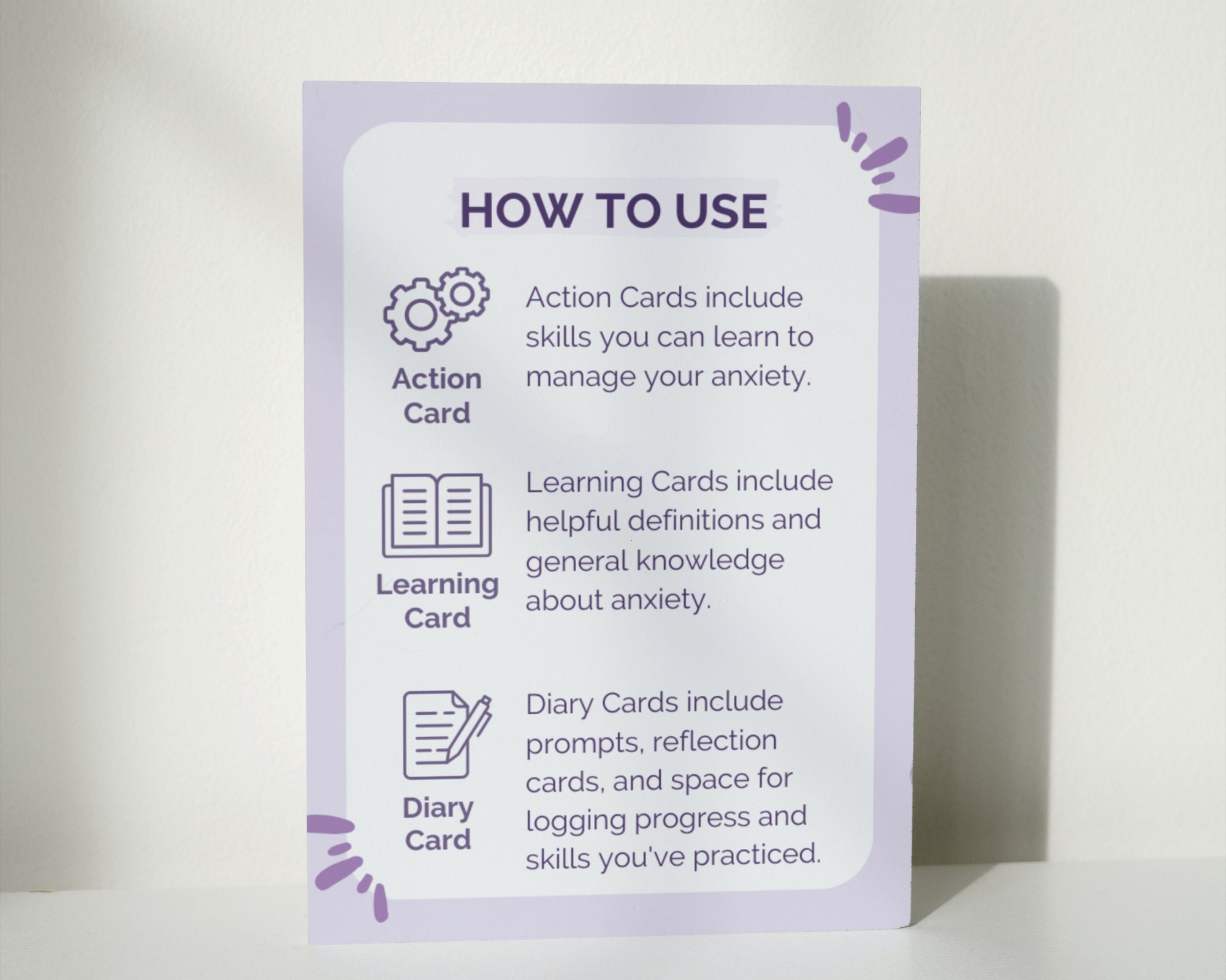 Anxiety Coping Skills Cards Flashcards Printable Minimalist Purple 64 ...