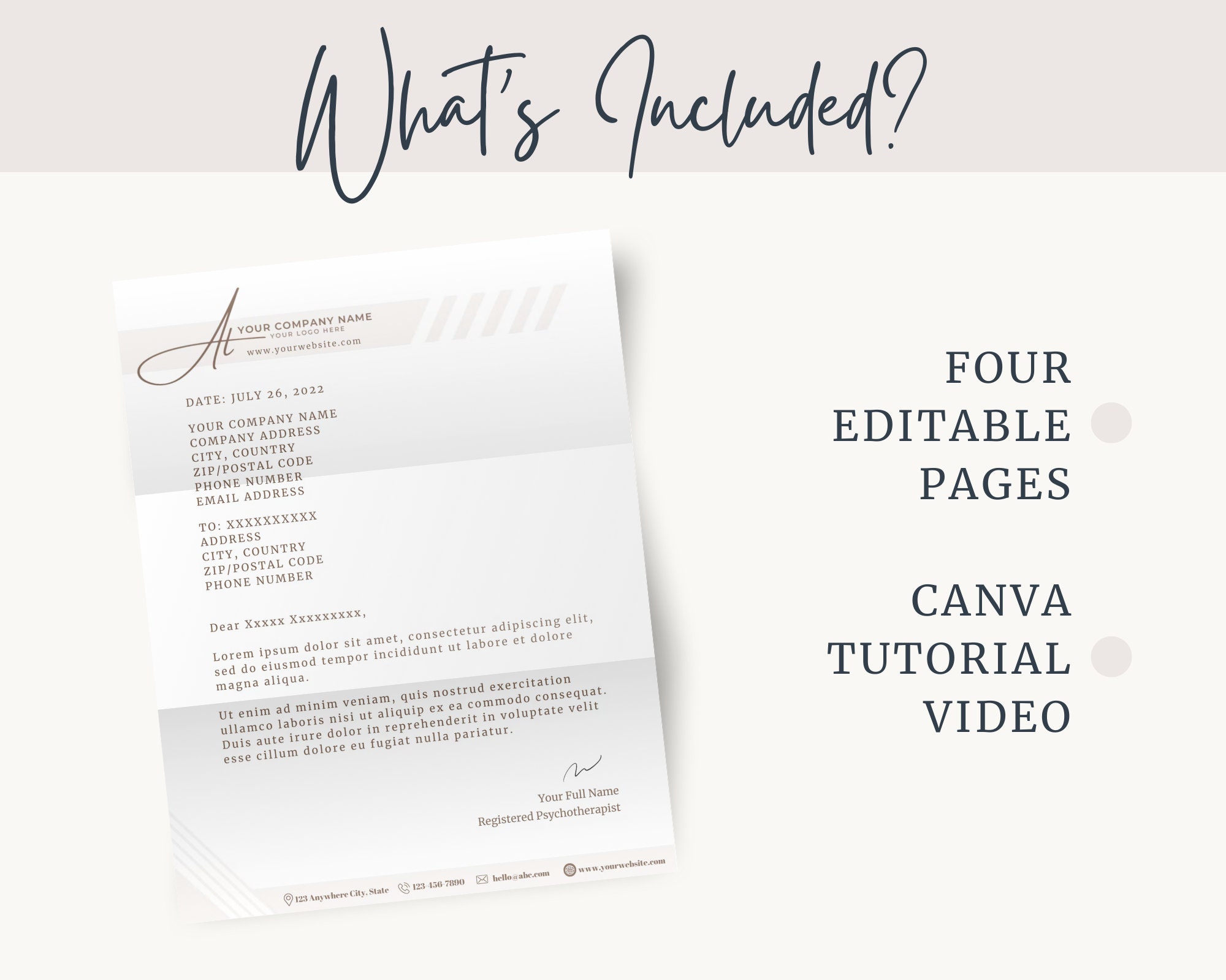 Therapist Letterhead Counselor Editable Canva Template Instant Digital ...