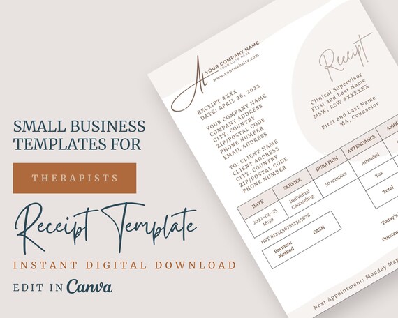 Therapist Receipt Template Editable Customizable - Etsy Australia