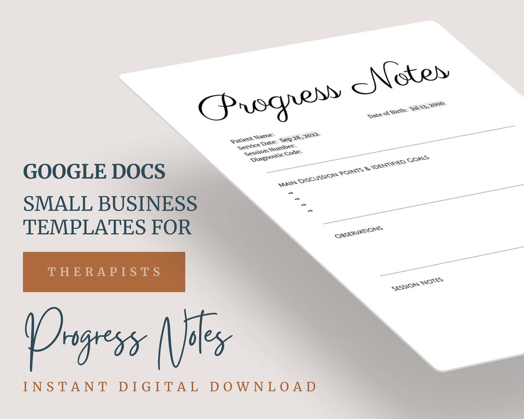 Therapy Progress Notes Editable Google Docs Template Printable Digital ...