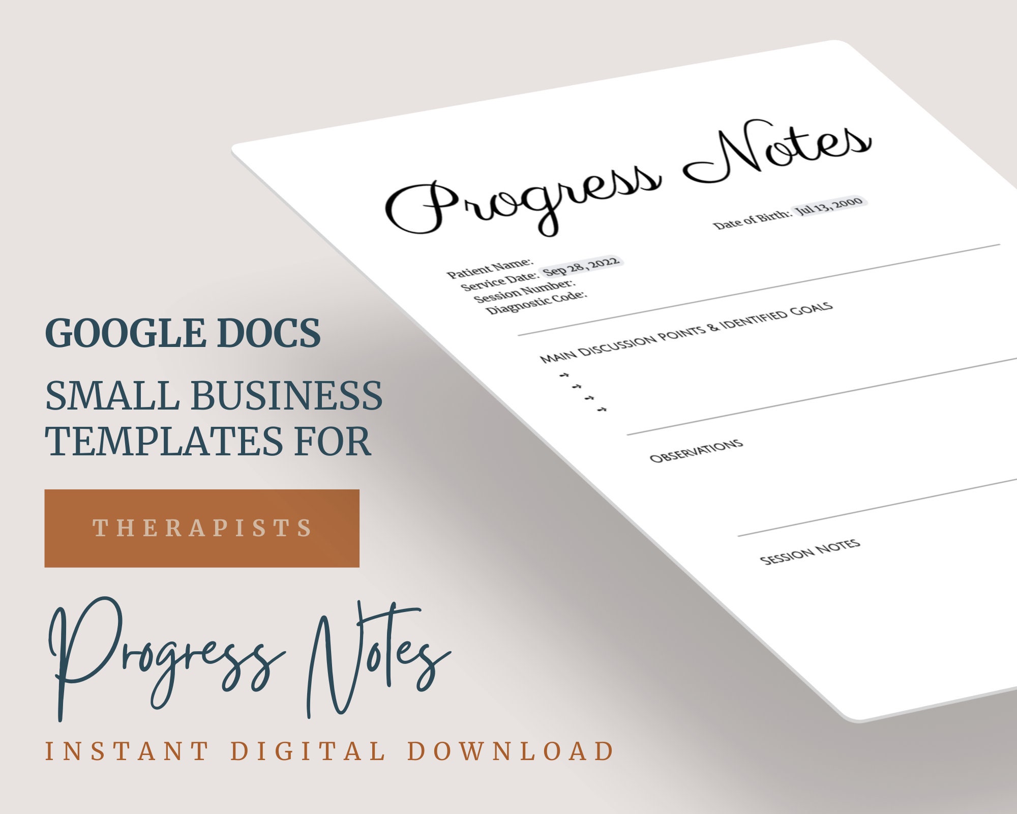 Therapy Progress Notes Editable Google Docs Template Printable Digital ...