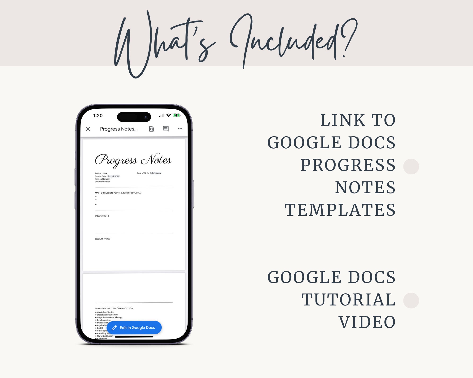 Therapy Progress Notes Editable Google Docs Template Printable Digital ...