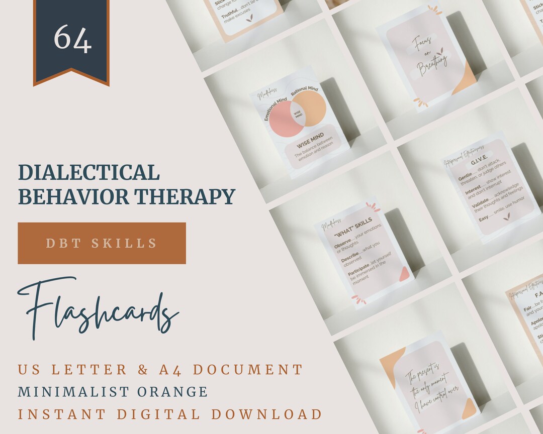 DBT Coping Skills Cards Flashcards Printable Minimalist Orange 64 Cards ...