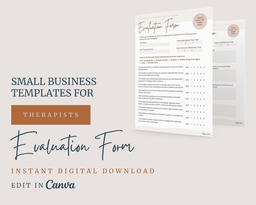 Therapist Evaluation Form Counselor Editable Canva Template Printable ...