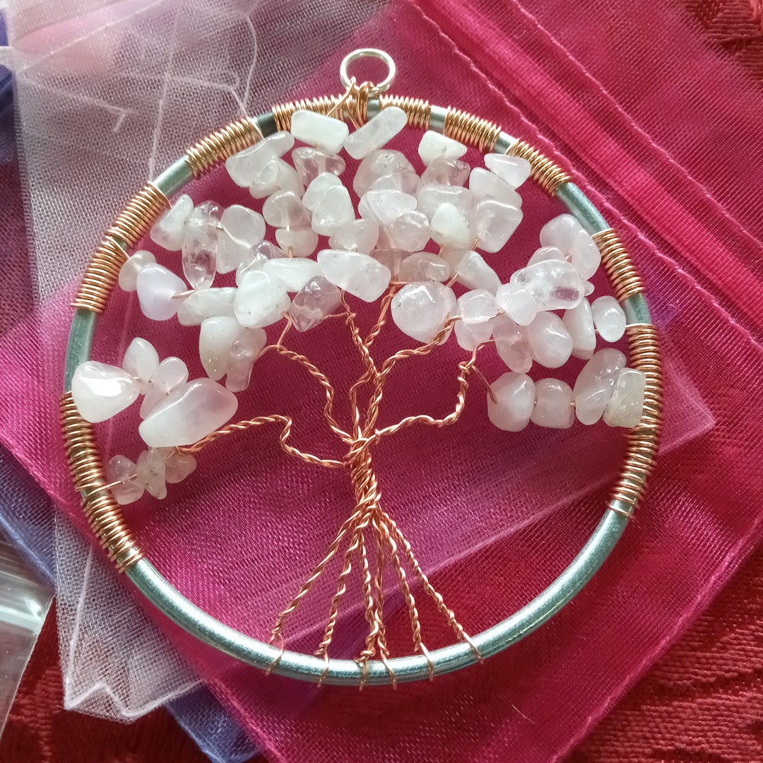 The Double Rose Tree of Life Pendant With Rose Quartz and Rose Gold or ...