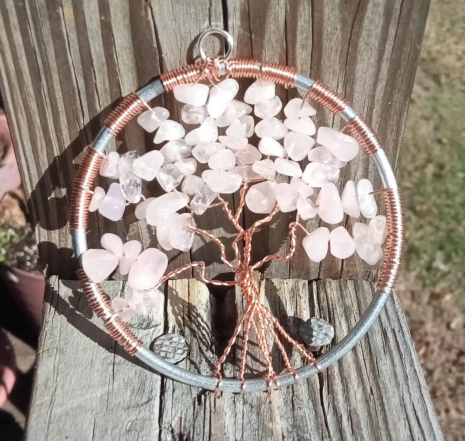 The Double Rose Tree of Life Pendant With Rose Quartz and Rose Gold or ...