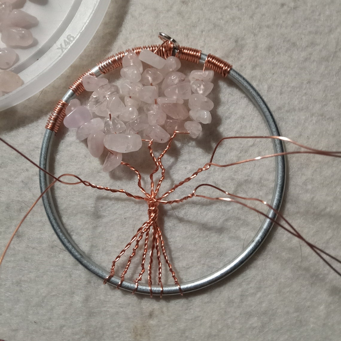 The Double Rose Tree of Life Pendant With Rose Quartz and Rose Gold or ...
