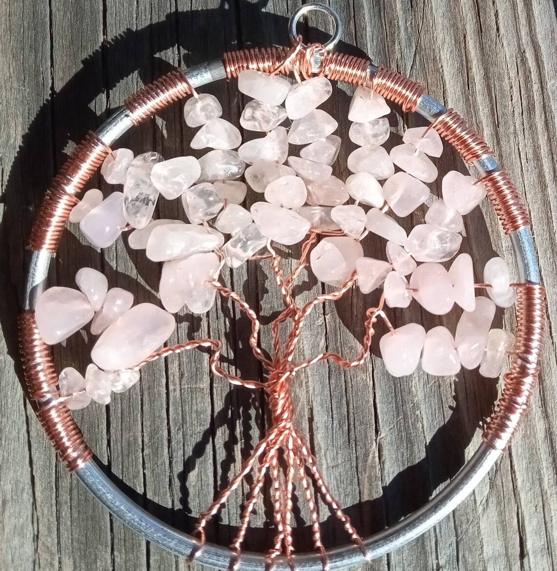 The Double Rose Tree of Life Pendant With Rose Quartz and Rose Gold or ...