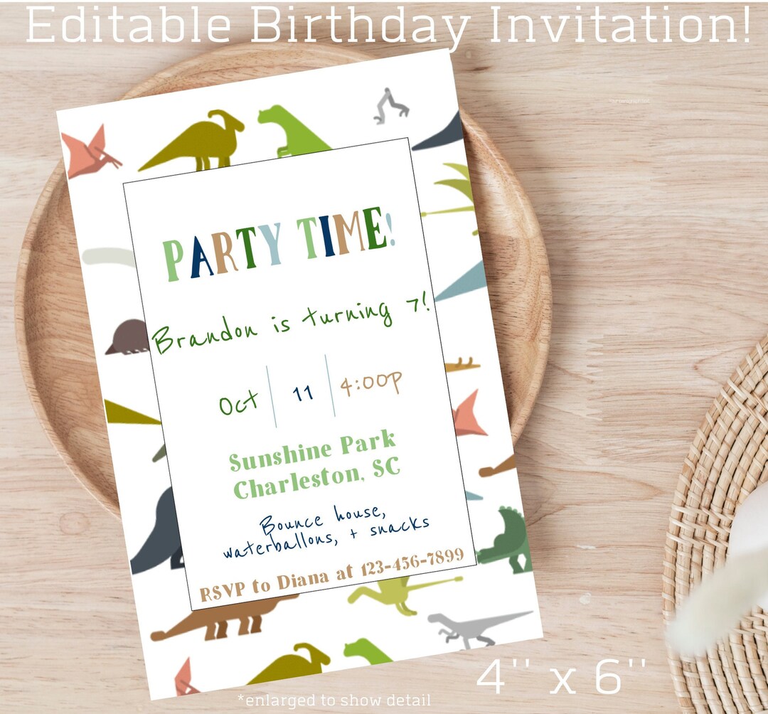 Editable Birthday Card Dinosaur Birthday Card Brandon - Etsy