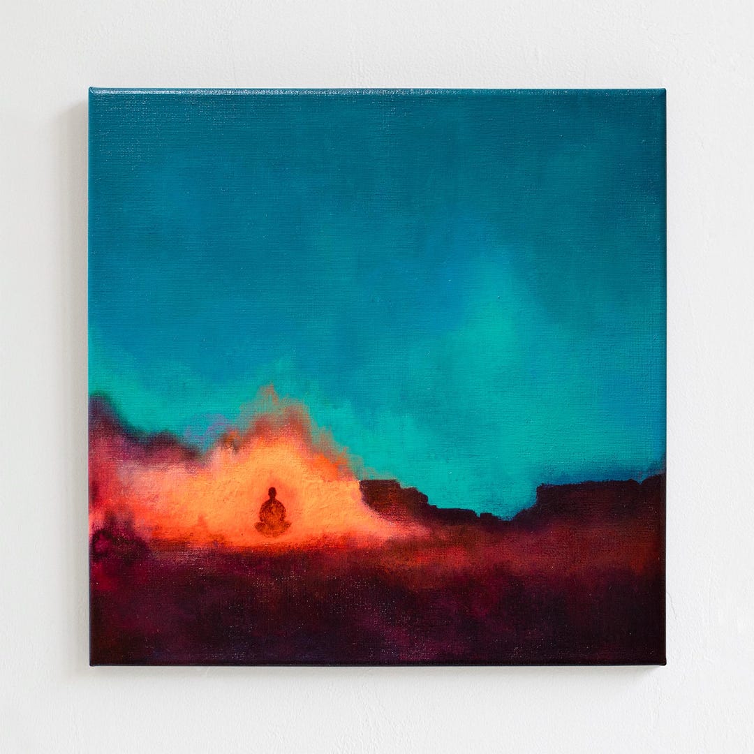 Meditating Man Canvas Painting: Abstract Spiritual Zen Art, Square Wall ...