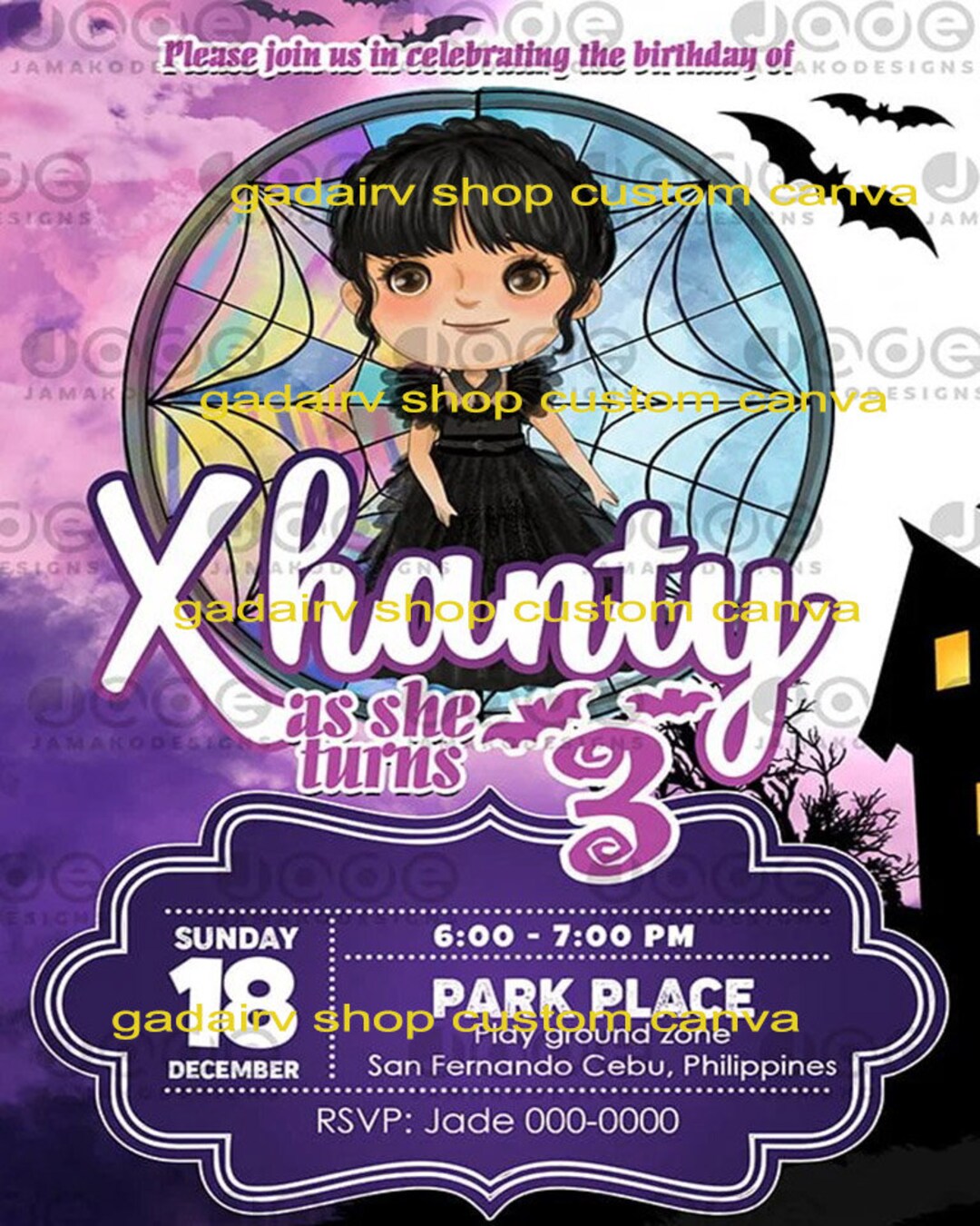Canva Template Editebale Wednesday Addams Family Invite 4 X 6 or 5 X 7 ...
