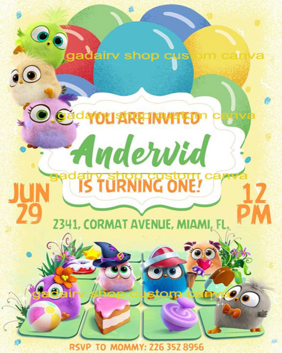 Canva Template Editebale Angry-birds-hatchlings-birthday-invitation - Etsy