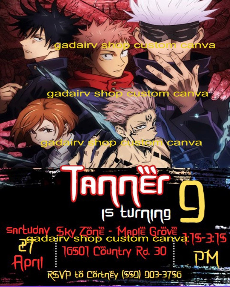 Canva Template Editebale Jujutsu Kaisen Birthday Invitation Template - Etsy