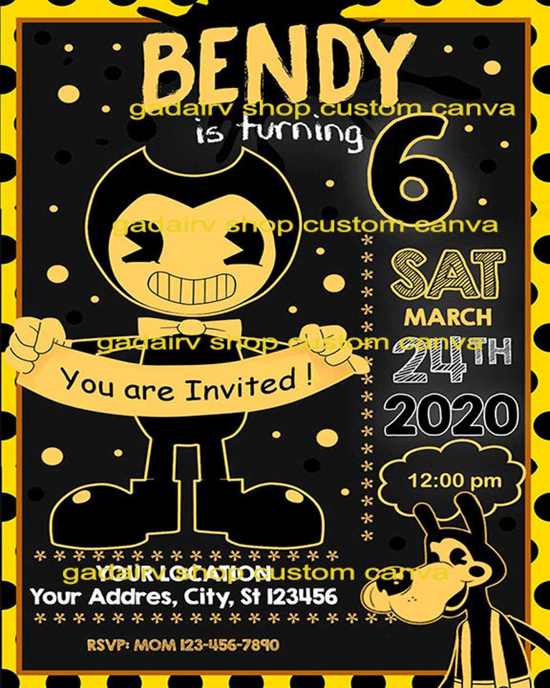 Canva Template Editebale Bendy-and-the-ink-machine-birthday-invitation ...