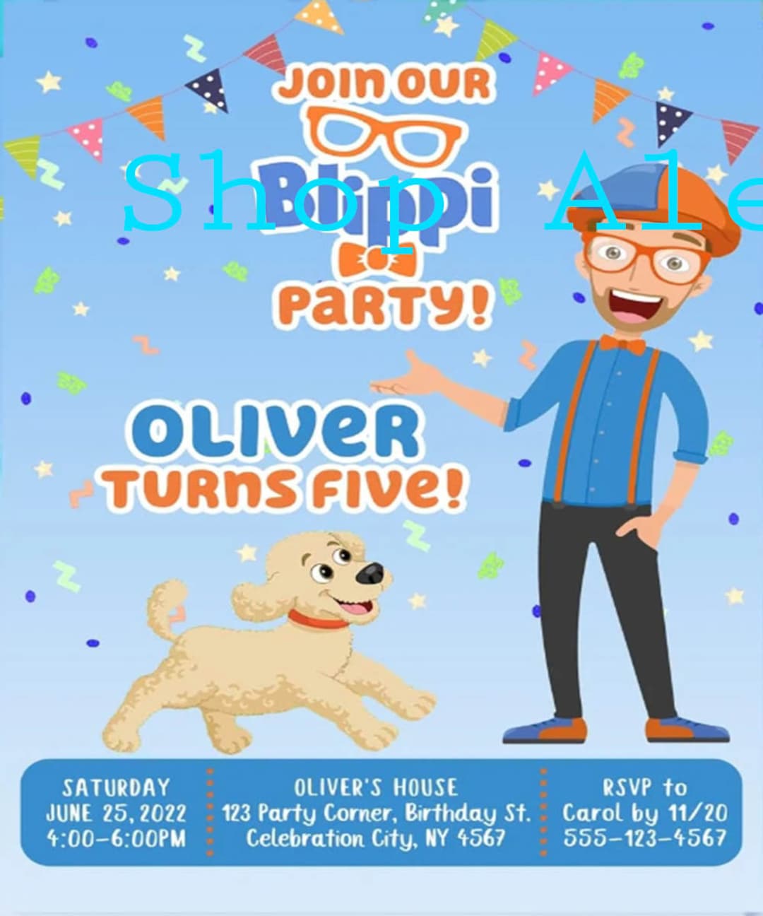 BLIPPI Themed Birthday Party Invitation Card-digital Printable - Etsy