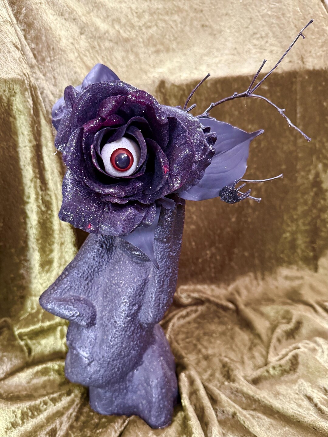 Black Glitter Rose With Eyeball: Halloween Hair Flower - Etsy