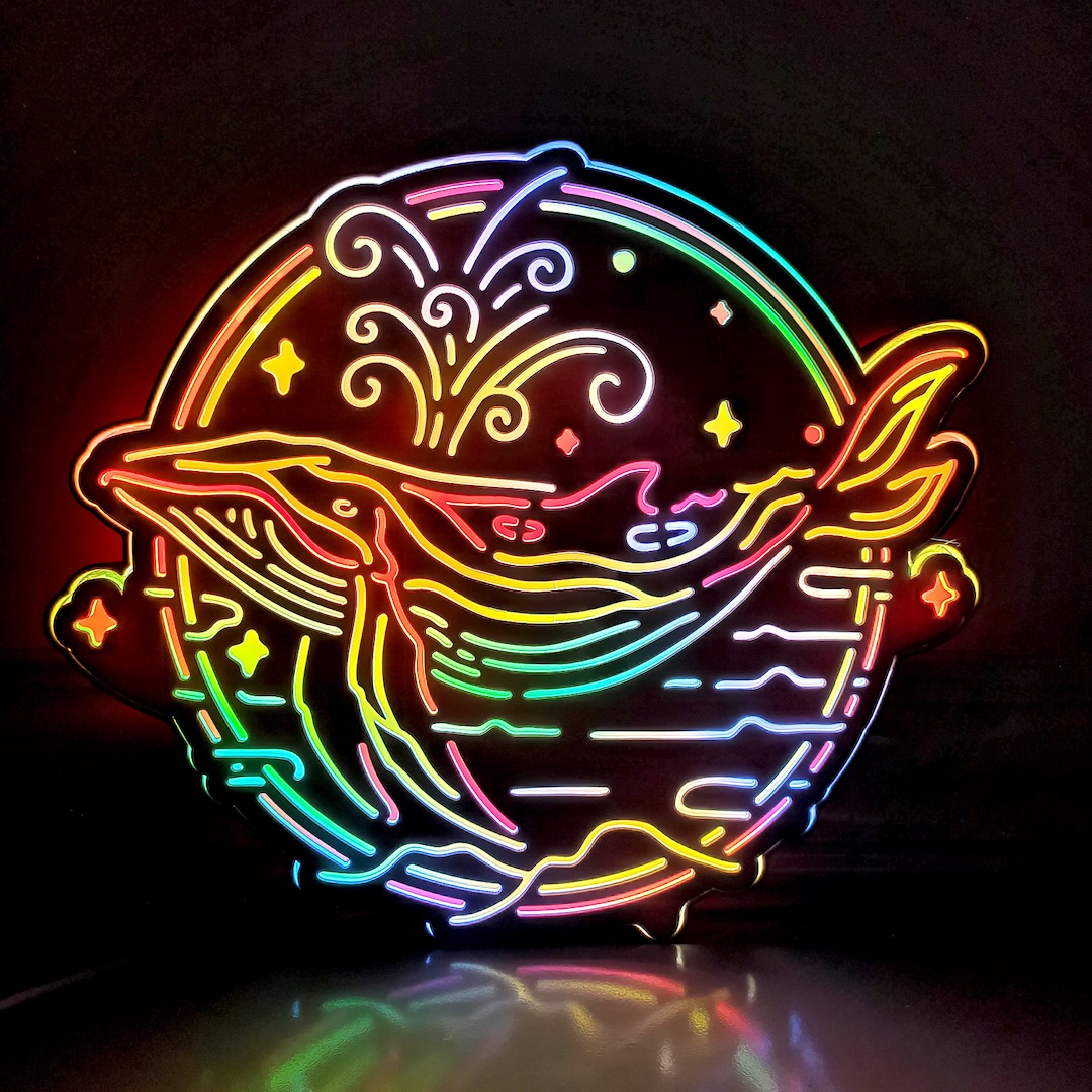 Ocean Whale Neon Like Sign, Whale Led Lightbox, Blue Whale Led Light ...
