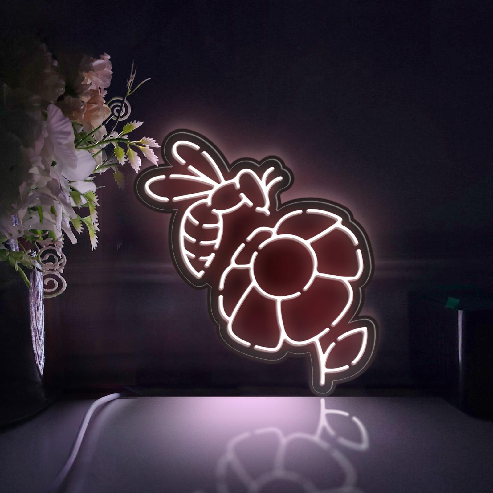 Bee Led Light Box, Bee Collecting Honey Wall Art Decor, Light Sign ...