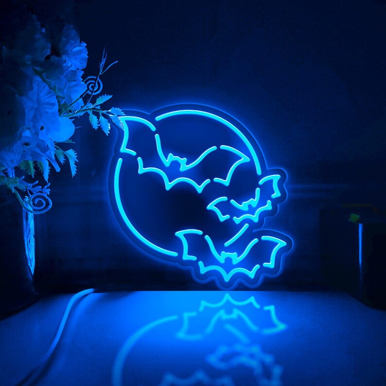 Moon and Bat Led Light Box, Flying Bat Wall Art Decor, Personalized ...
