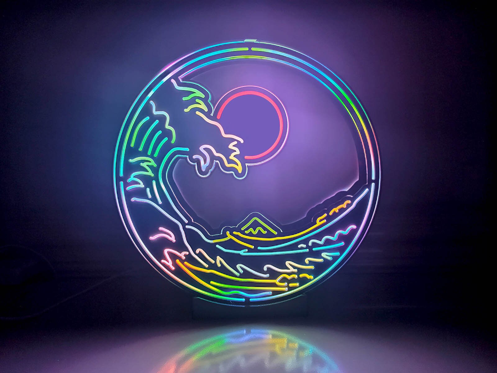 The Great Wave of Kanagawa Led Neon-like Wall Art , Great Wave Led Wall ...