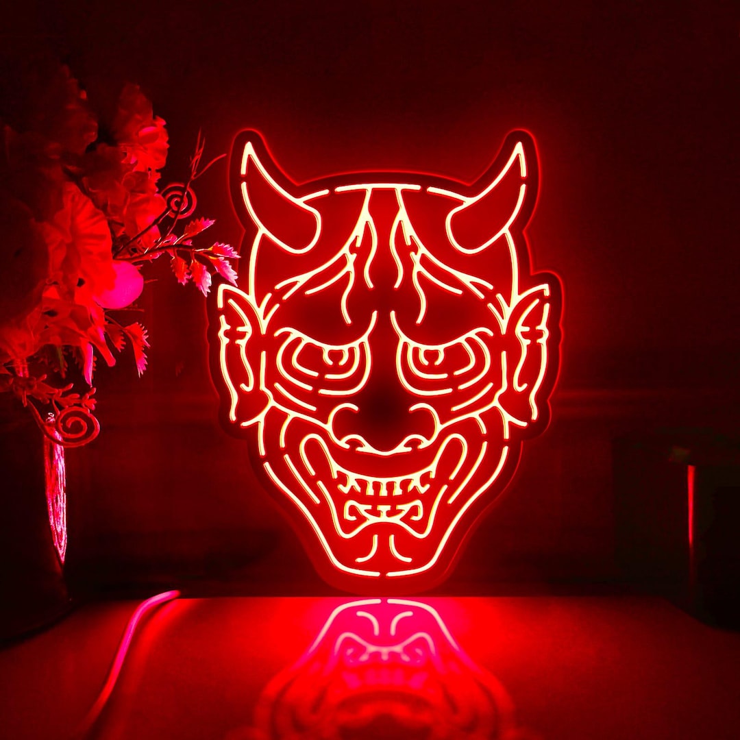 Hannya Demon Led Light Box, Devil Wall Art Decor, Light Sign, Desktop ...