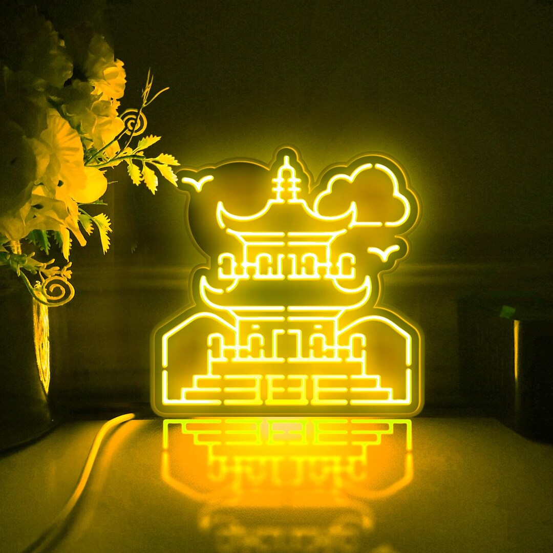 Temple Led Light Box, Japanese Architecture Wall Art Decor, Light Sign ...